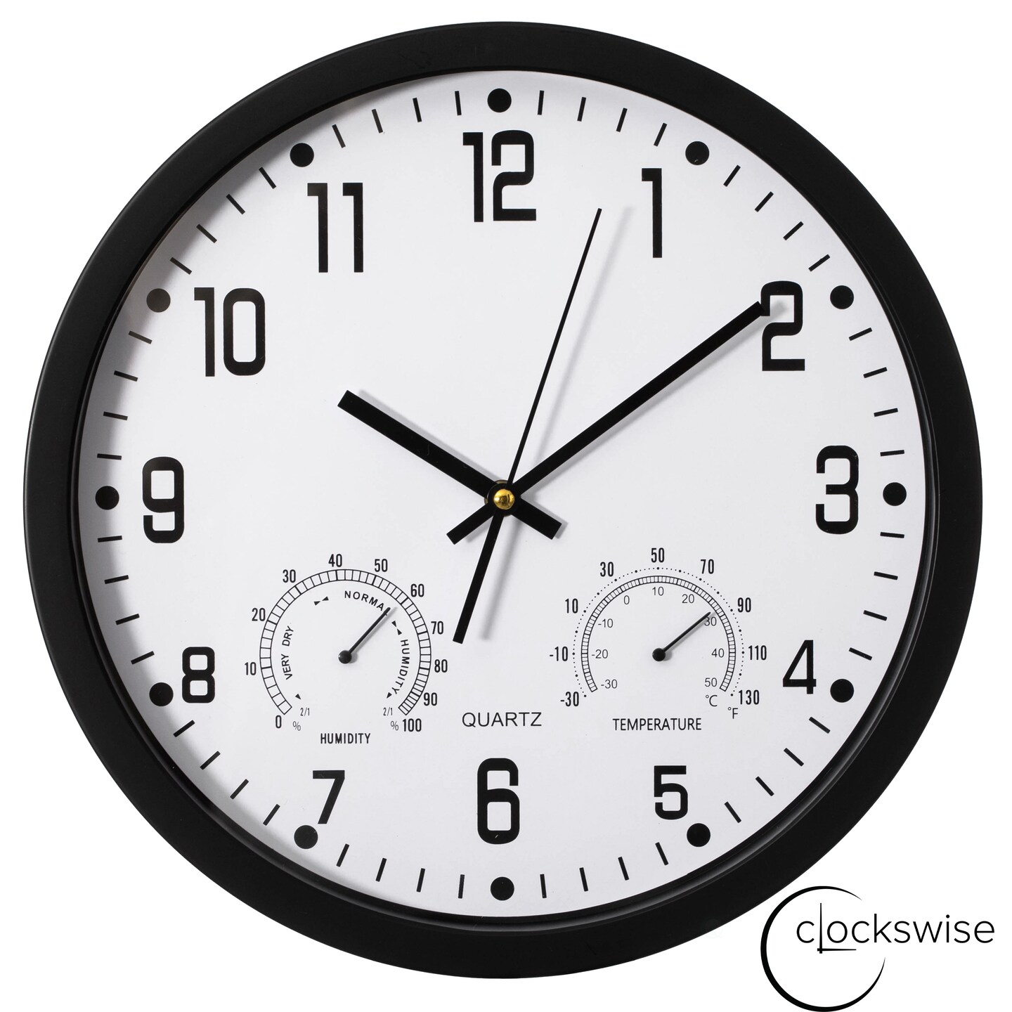 Clockswise Non-Ticking Quartz Wall Clock with Thermometer & Hygrometer ...