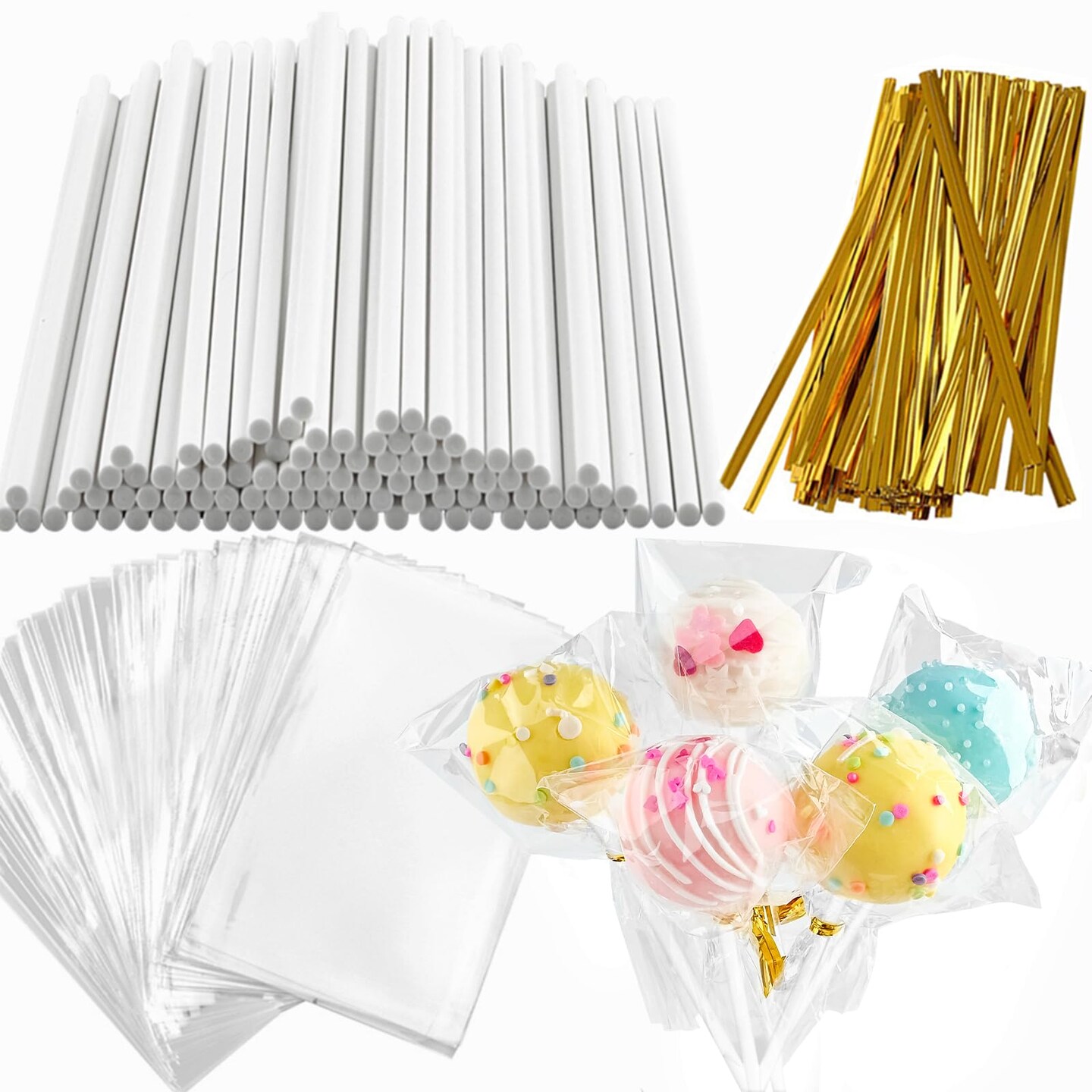 360pcs Cake Pop Sticks and Wrappers Ties Kit, Including 120ct 6-inch ...