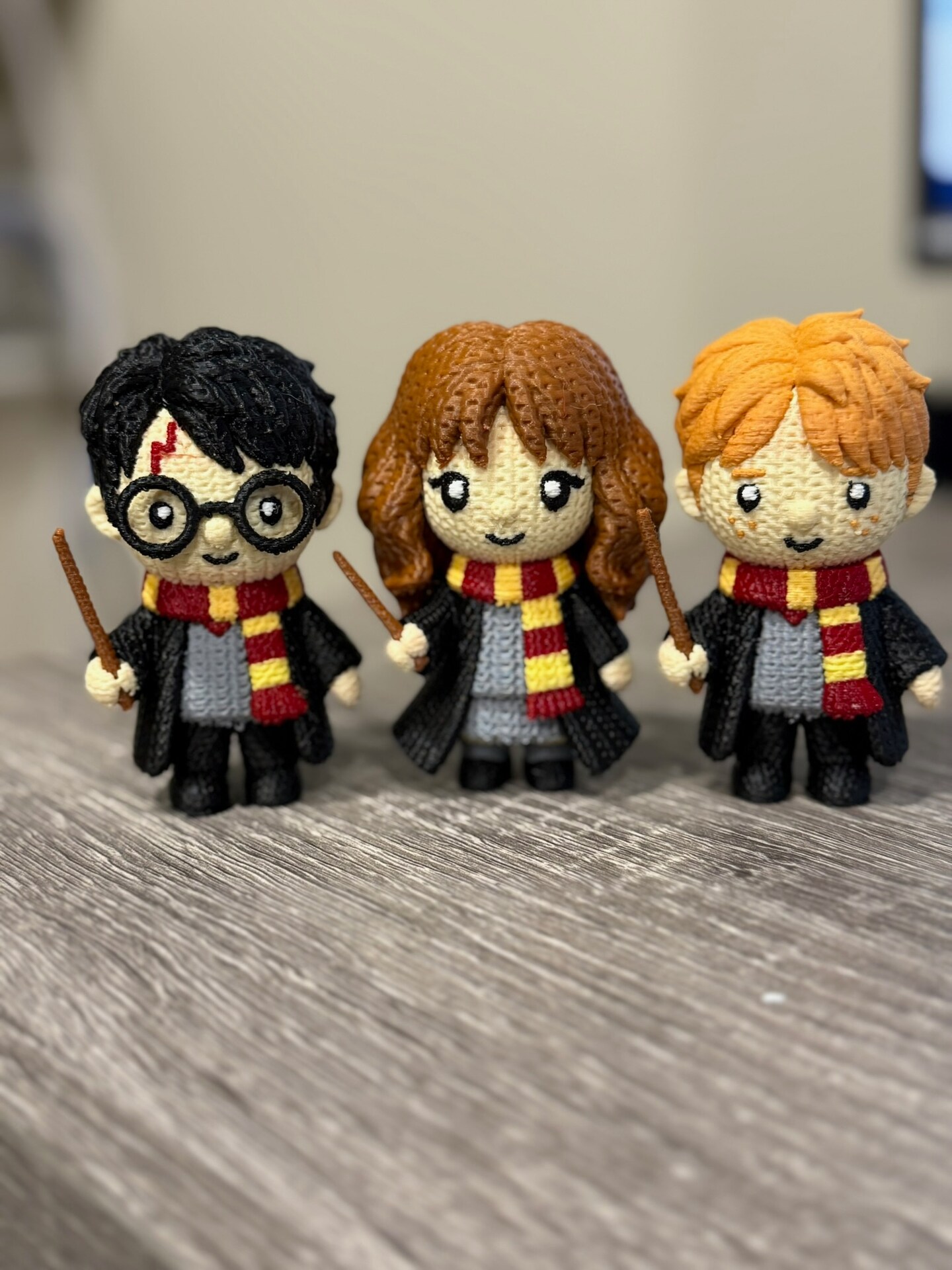 3D Printed Knitted Wizard Trio Figures, Inspired by Harry, Ron and ...