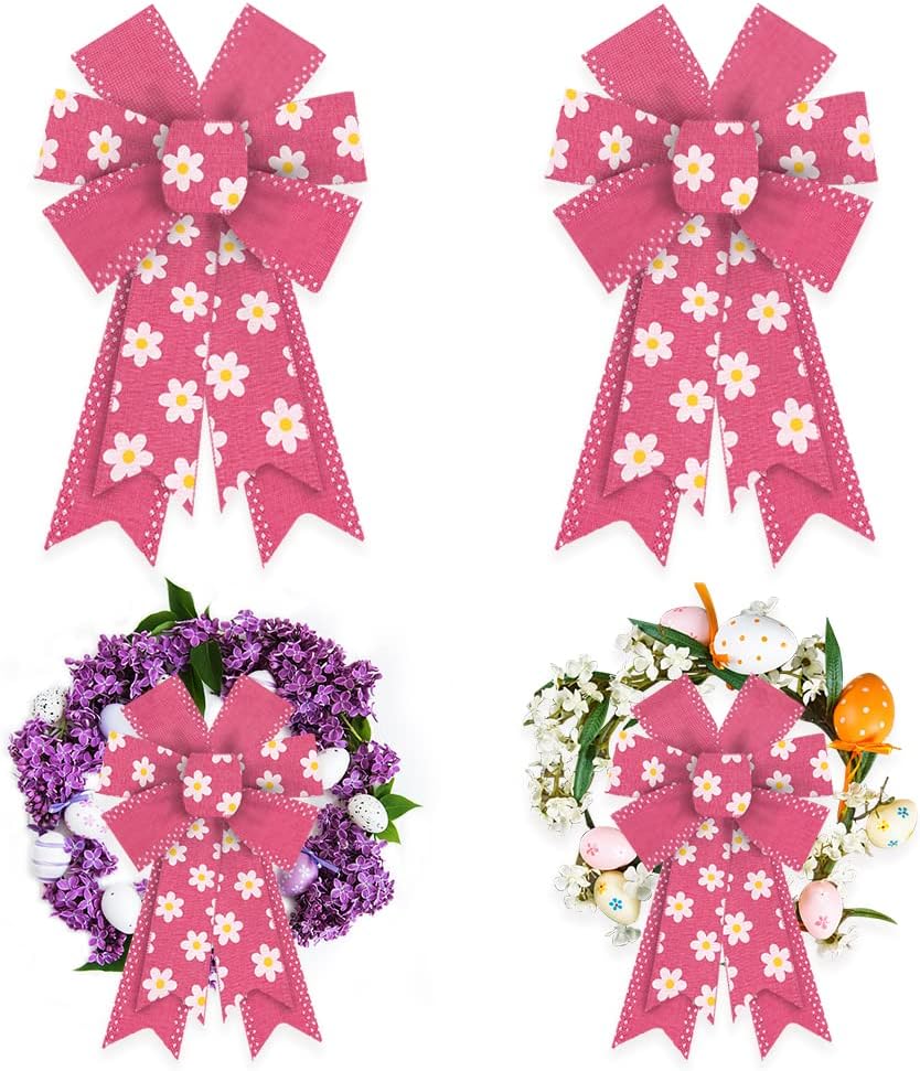 2 Pieces Spring Bows for Wreath, Spring Wreath Bows Pink Burlap Bows ...