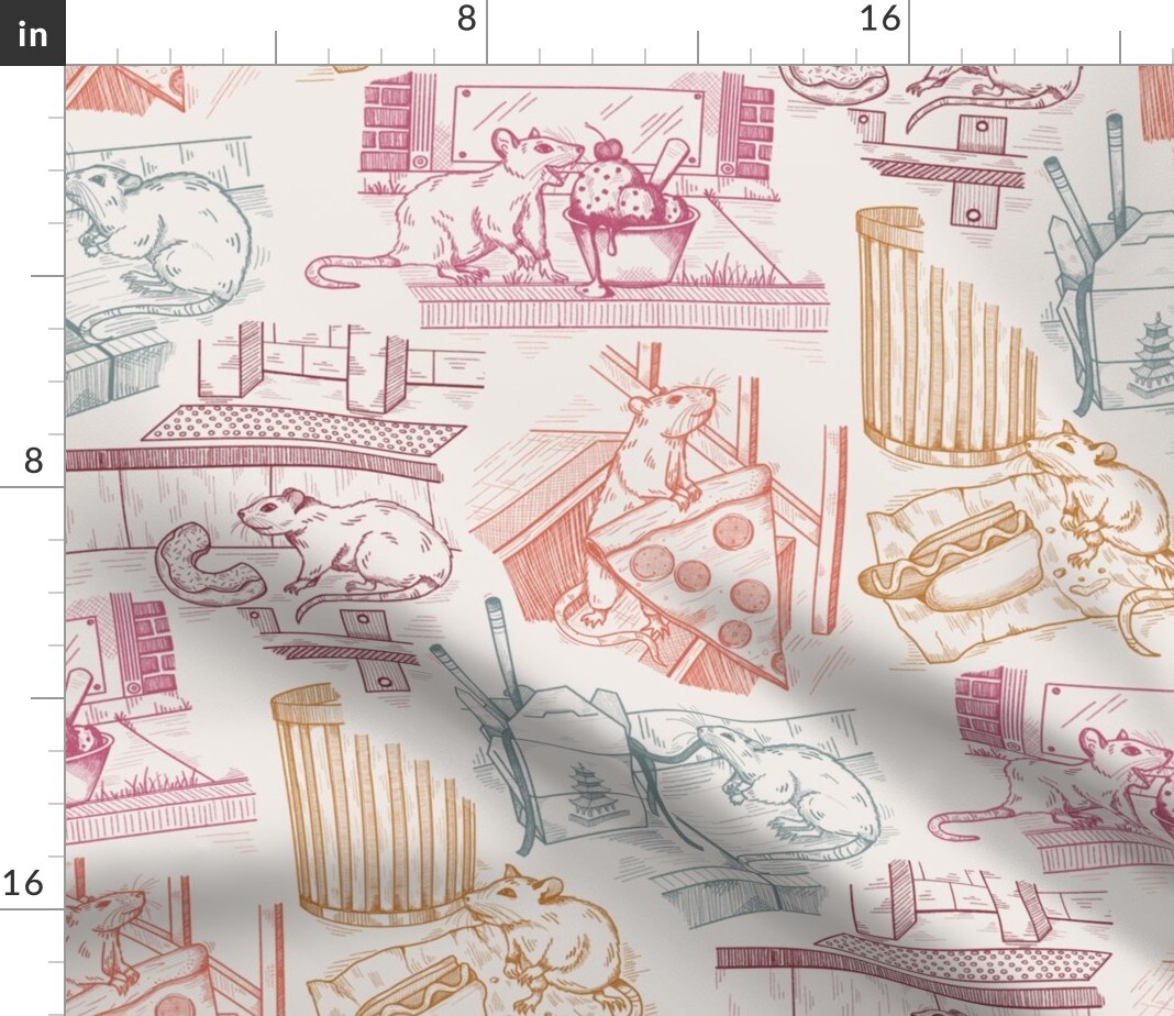 Multicolor Toile Donut Rats Rodent Pizza Takeout De Jouy Custom Printed ...