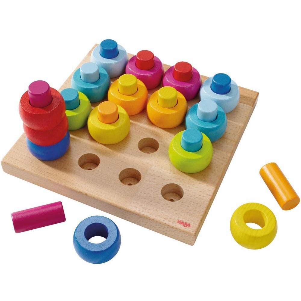HABA Rainbow Whirls Wooden Sorting & Stacking Rings Shape Sorter ...