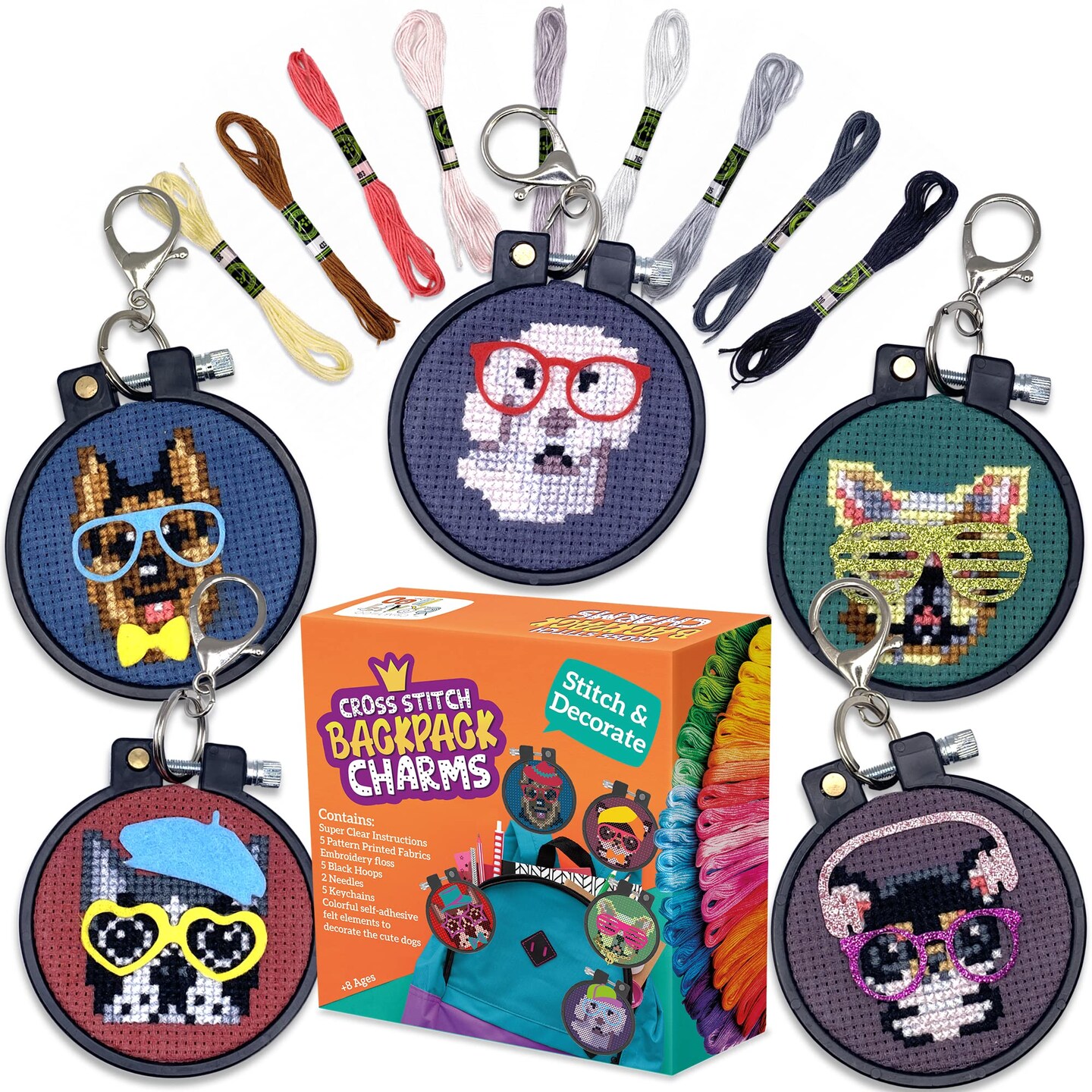 CRAFTILOO Dogs Cross Stitch Kits for Beginners. 5 Stamped Cross Stitch ...