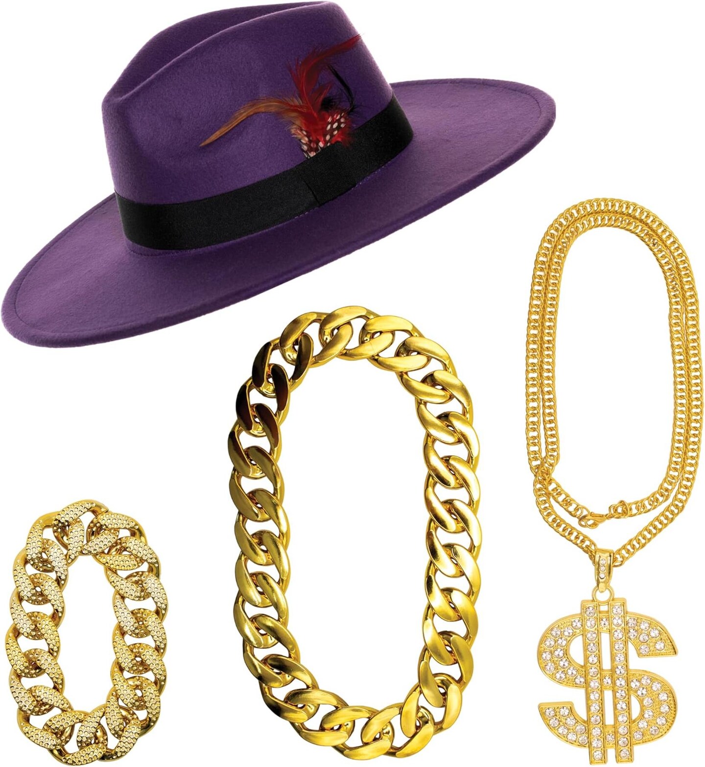 UNDERWRAPSAdult Pimp Accessory KIt - Hat, Dollar Sign Chain, Thick ...