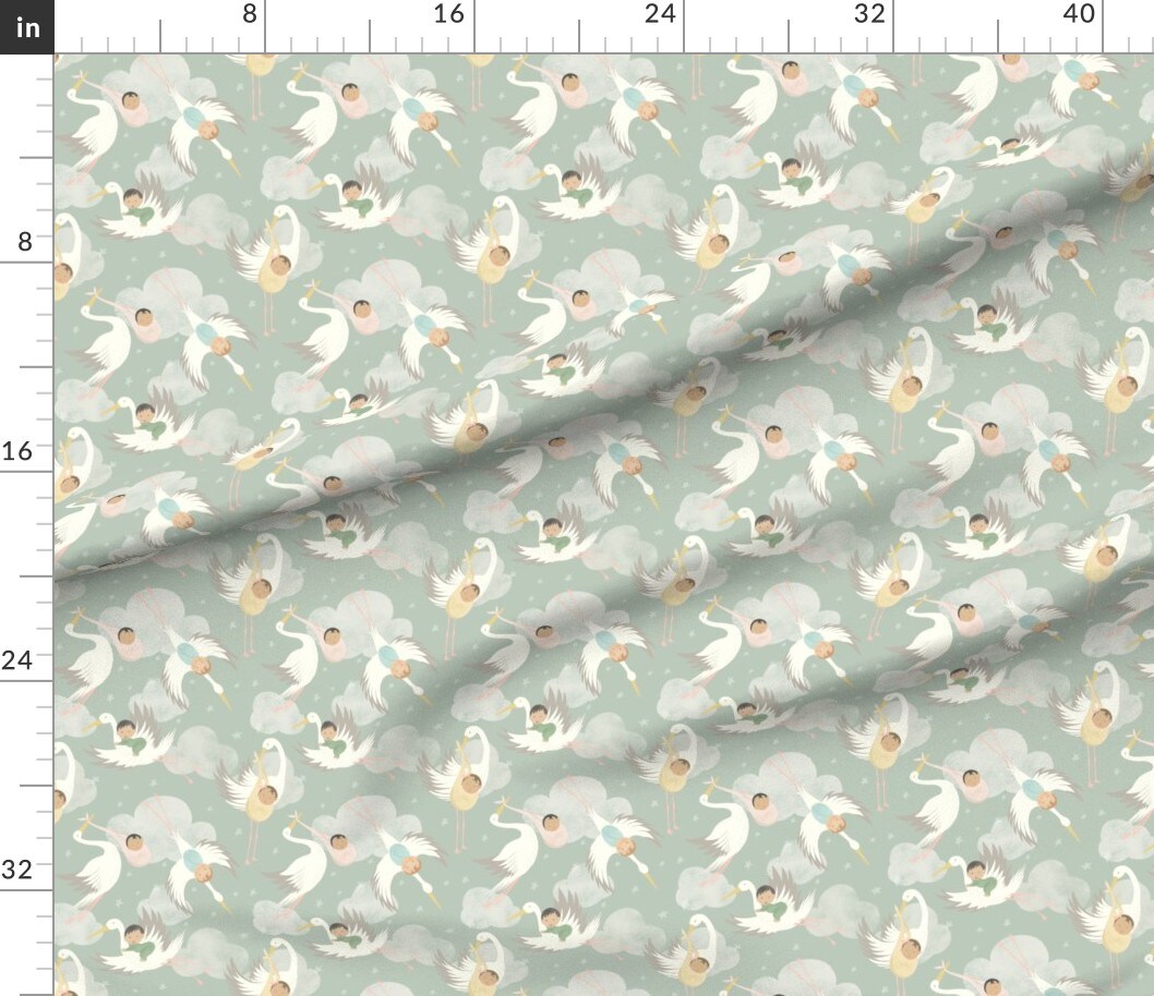 Various Fabrics by the Yard or Fat Quarter Stork And Baby Sage Green ...