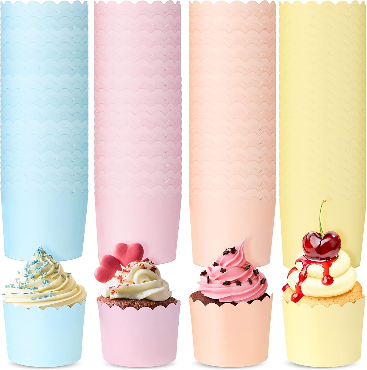 100 Pieces Baking Cups Cupcake Wrappers for Muffins 5.5 oz Multi Color ...