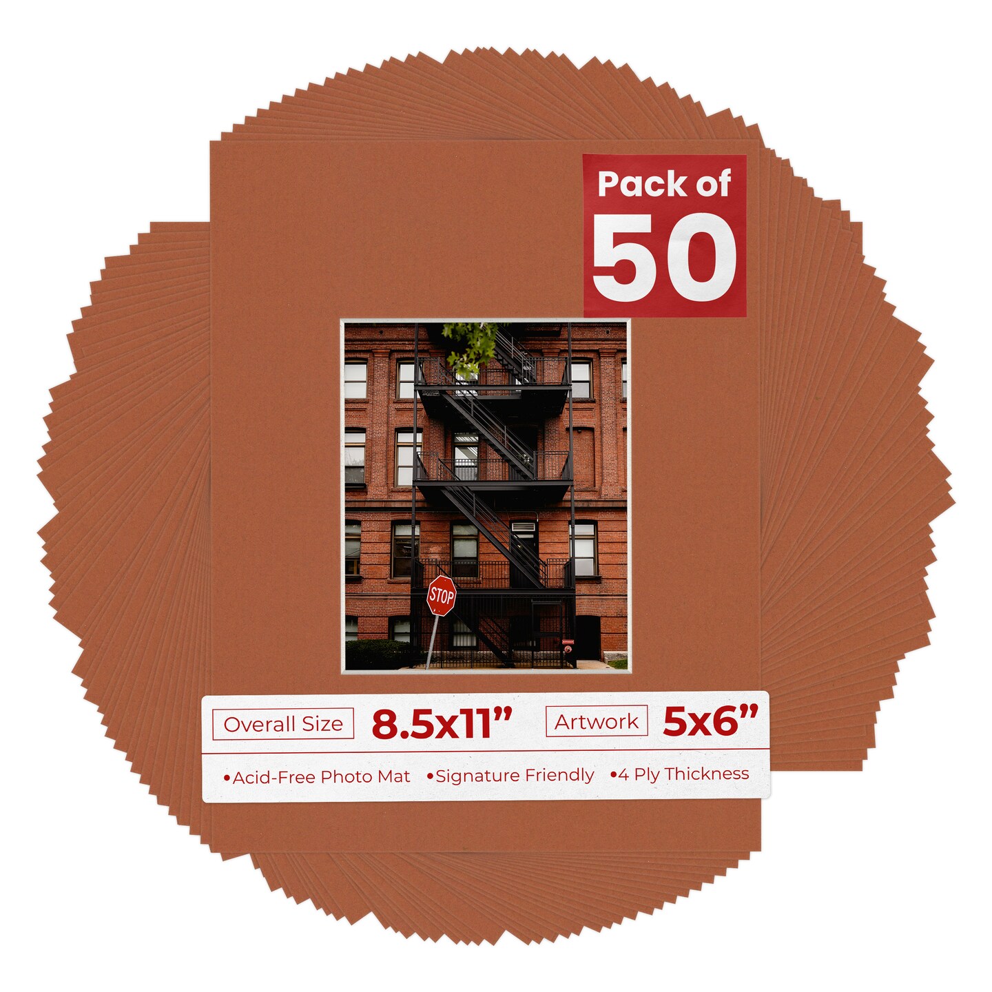 Terra-cotta Red Mat Board for 8.5x11 Frames - Fits 5x6 Photos, Color ...