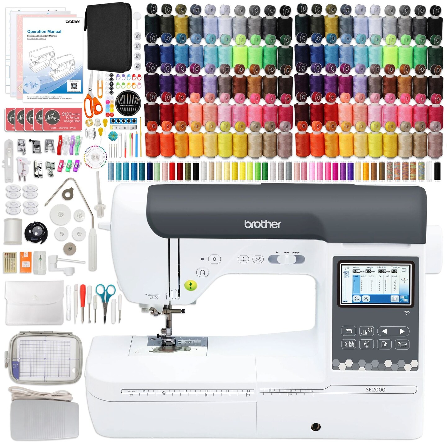 Brother SE2000 Embroidery & Sewing Machine w/ Deluxe Sewing Bundle ...
