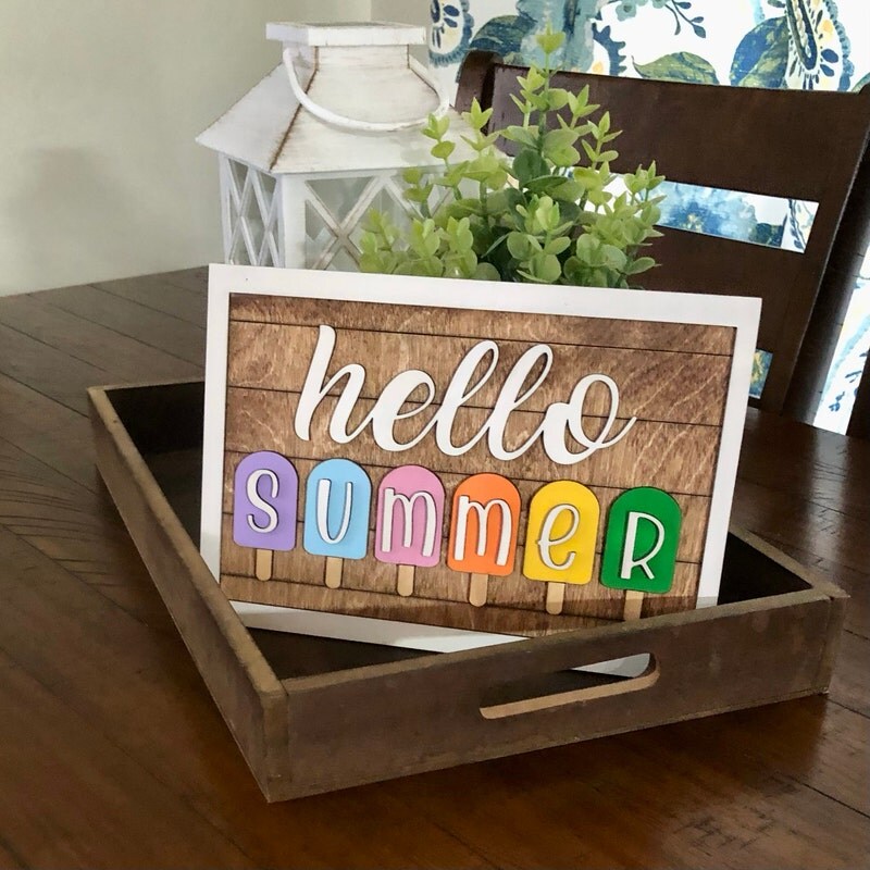 Hello Summer Sign with Colorful Popsicles - Summer Decor - Framed Wood ...
