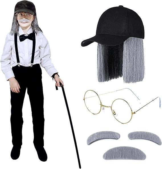 4E's Novelty Old Man Costume Kit for Kids & Adults, Includes Hat with ...