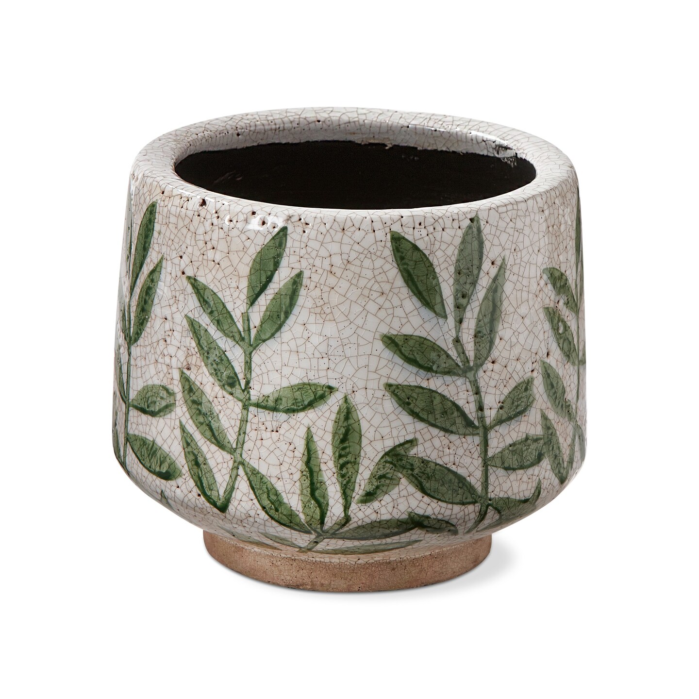 Foliage Printed Glazed Decorative Terracotta Footed Planter Pot Medium ...