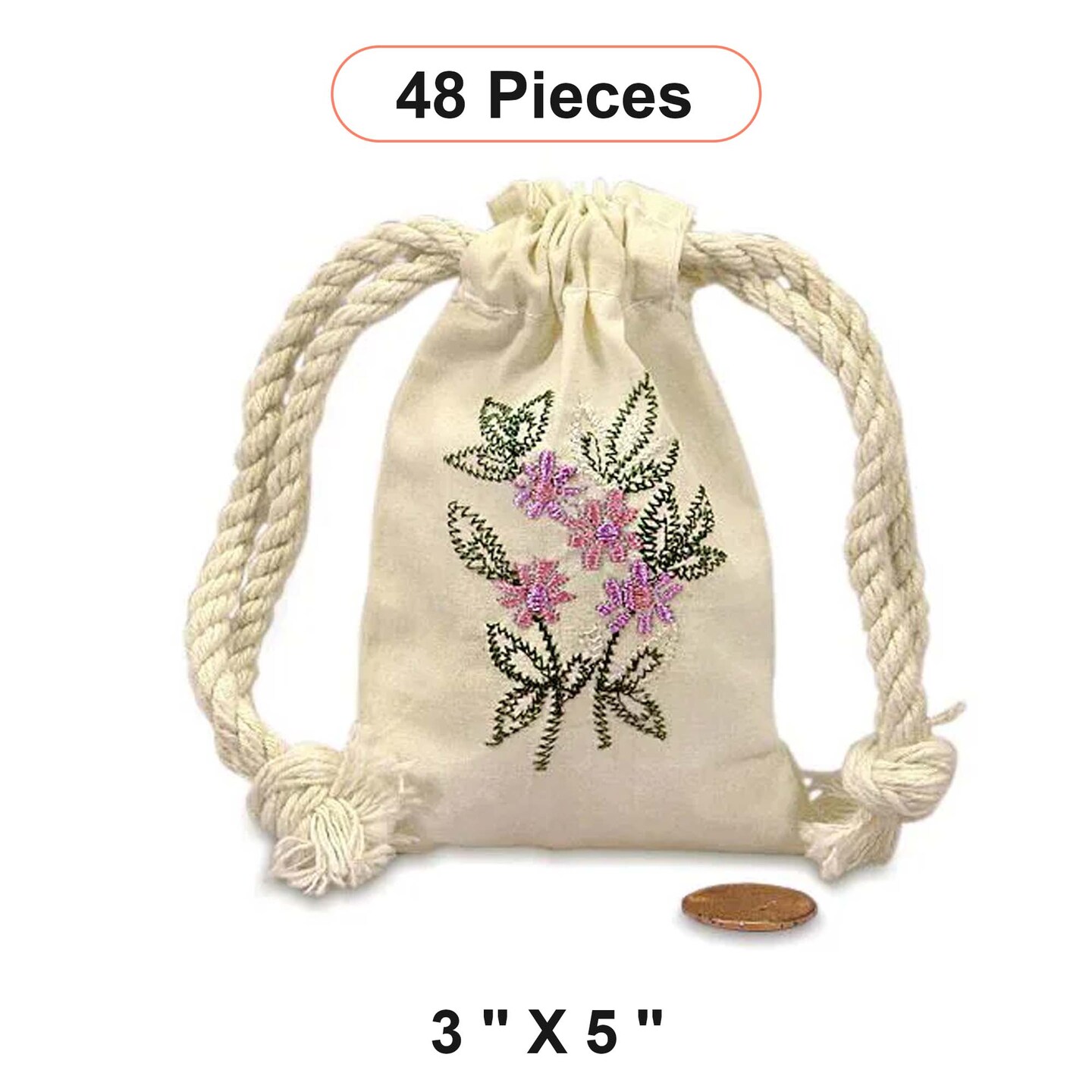 Compact Botanical Embroidered Cotton Muslin Pouch 3" x 5" | Michaels