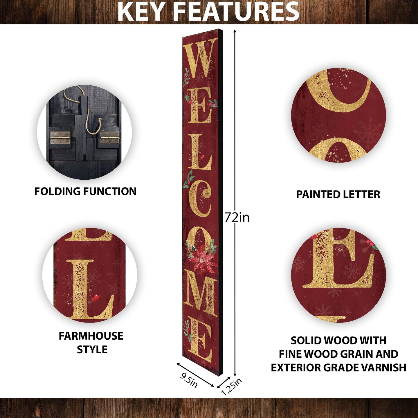 72in Welcome Christmas Porch Sign - Front Porch Christmas Decor Red ...