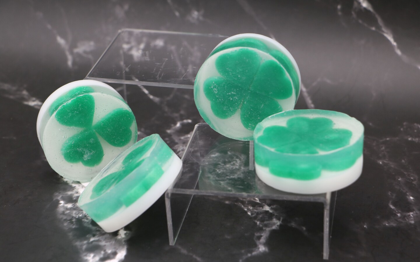 Set of 4 Round Shamrock Embed Soaps, Choose Soap Scent and Packaging ...