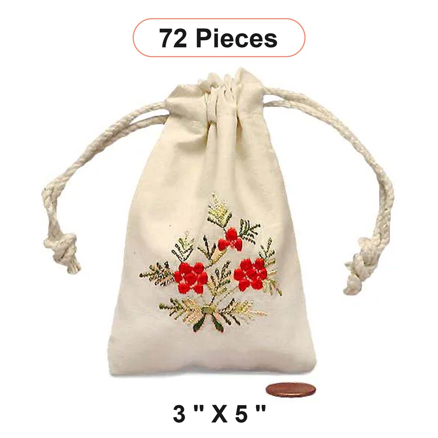 Compact Botanical Embroidered Cotton Muslin Pouch 3" x 5" | Michaels