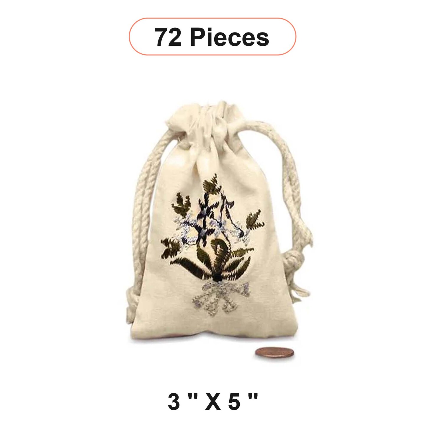 Compact Botanical Embroidered Cotton Muslin Pouch 3" x 5" | Michaels