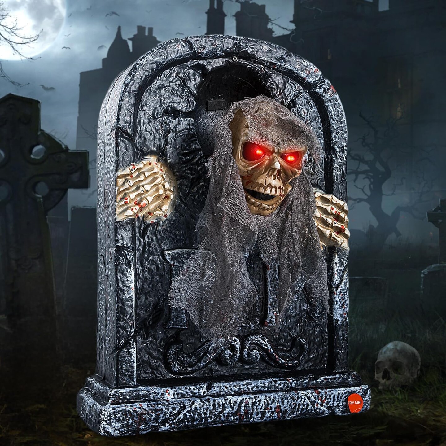 Halloween Animatronic Tombstone with Moving Skeleton | Michaels