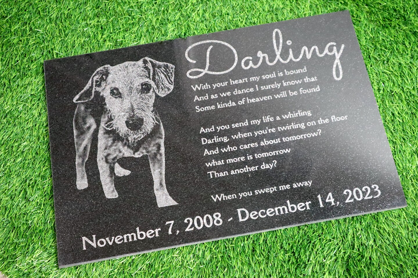 Custom Pet Memorial Picture Stone Black Granite Personalized 12x18 ...