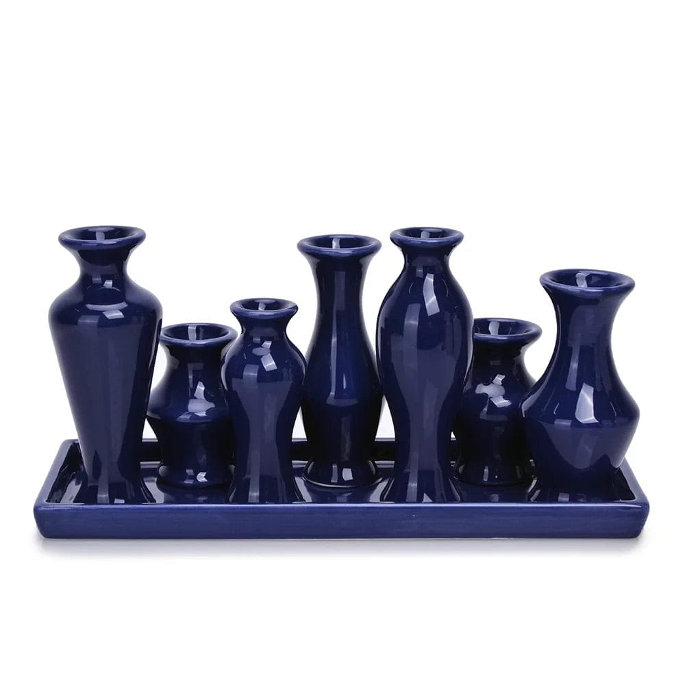 Rectangular Blue Ceramic Bud Vases on Base | Michaels