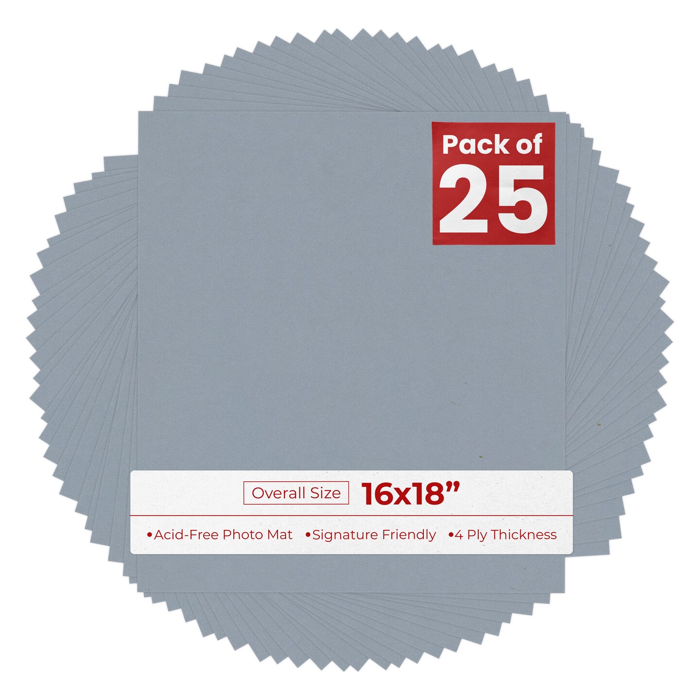 Mid Grey 16x18 Uncut Mat Board - Blank Sheets, No Opening, Color: Grey ...