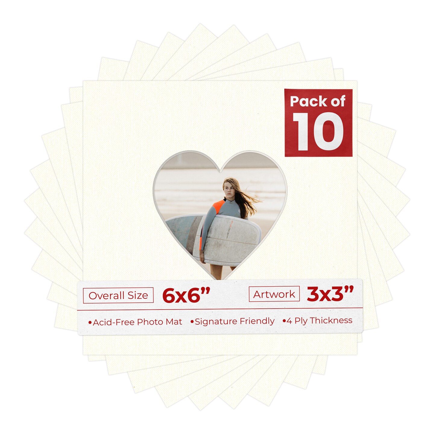 Beige Canvas Mat Board for 6x6 Frames - Heart Opening for 3x3 Photos ...