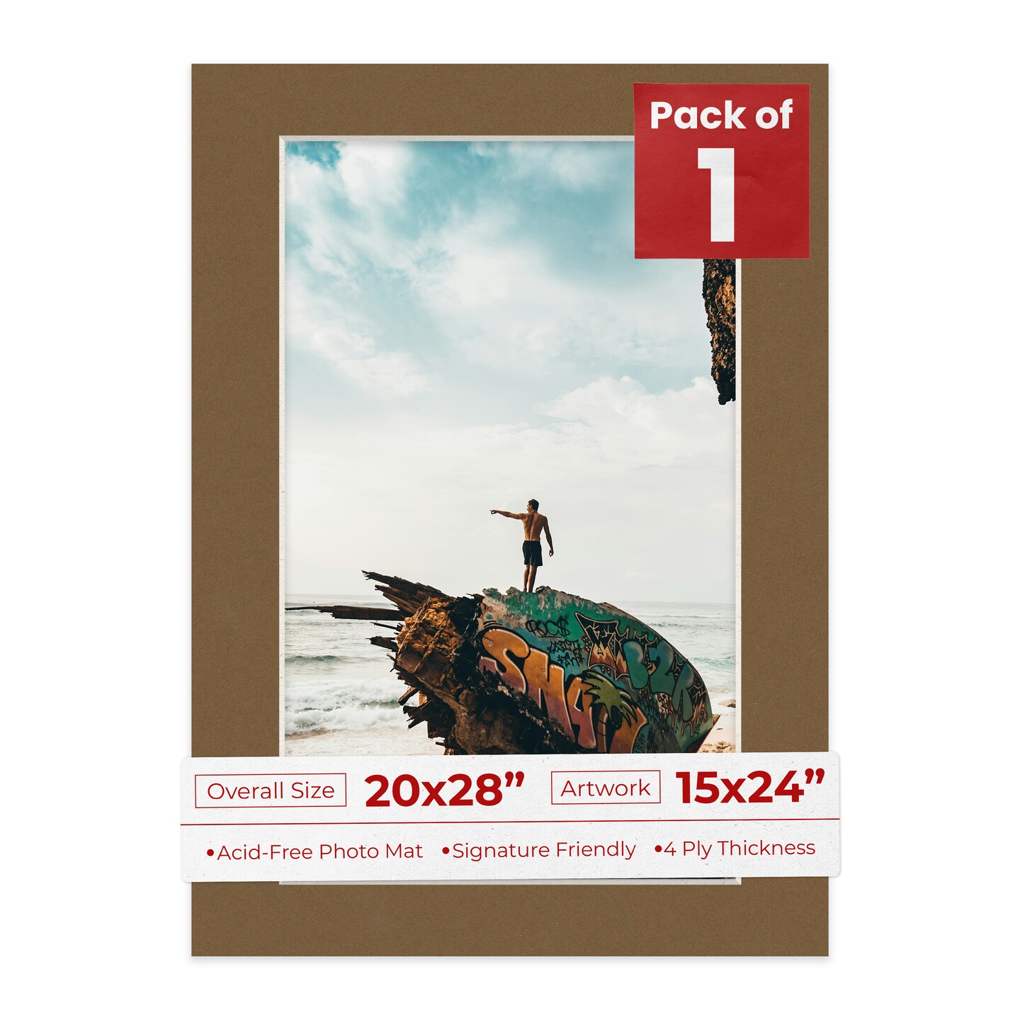 Aged Oak Brown Mat Board for 20x28 Frames - Fits 15x24 Photos, Color ...