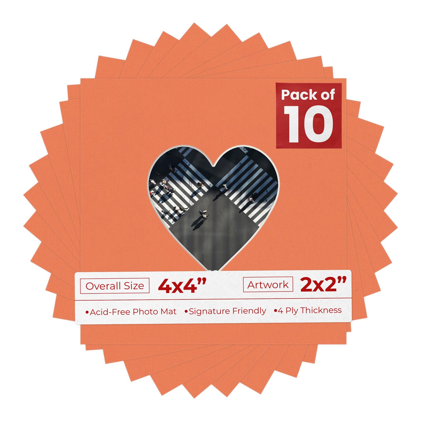 Carnelian Orange Mat Board for 4x4 Inch Frames - Heart Opening for 2x2 ...