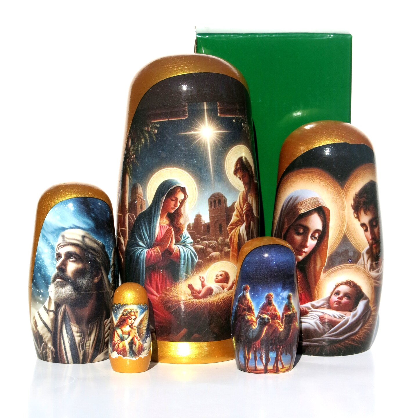 Beautiful 5 Piece Russian Style Nesting Doll Set, Christmas Nativity ...