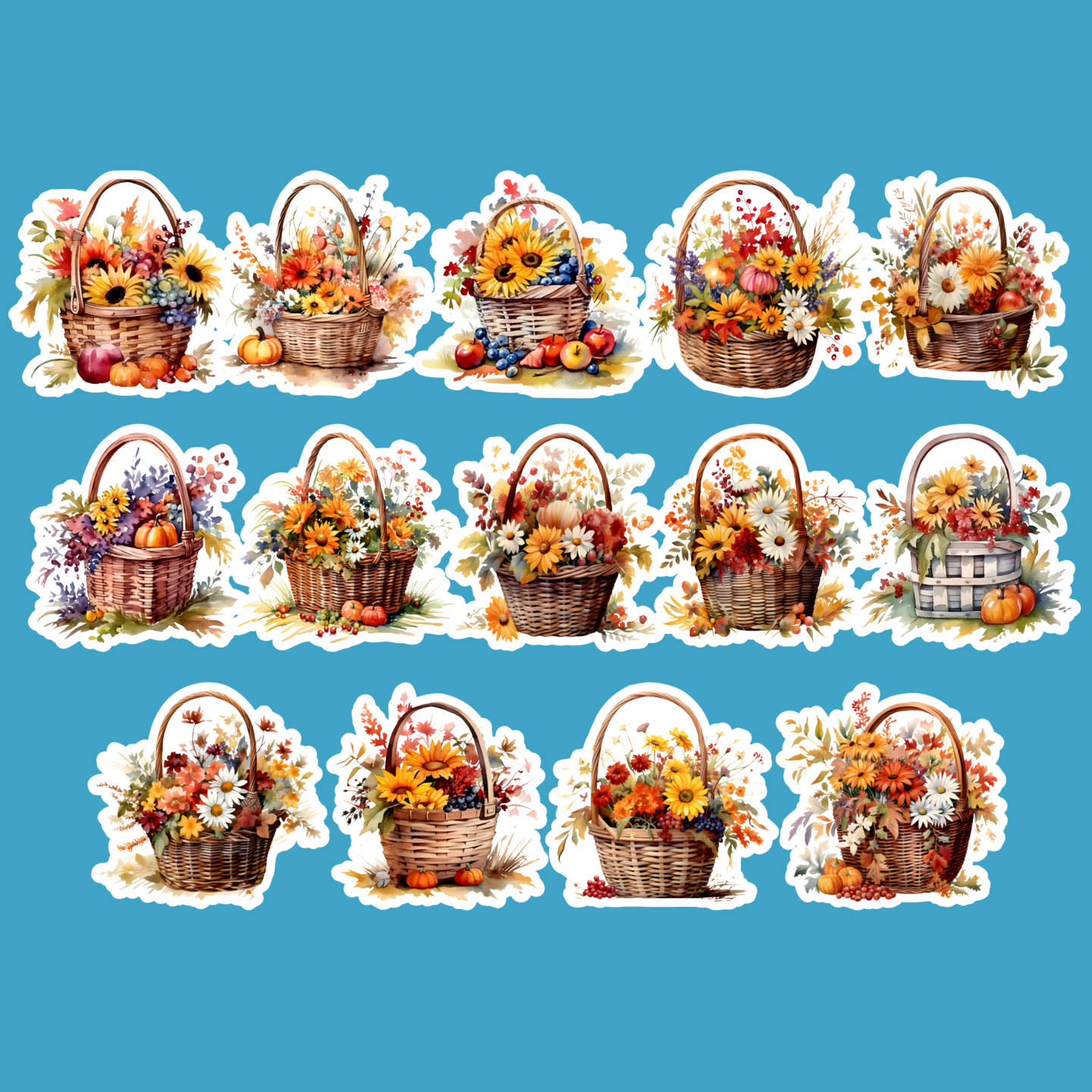 Basket Of Fall Flower Stickers, Scrapbooking, Floral, Stickers ...