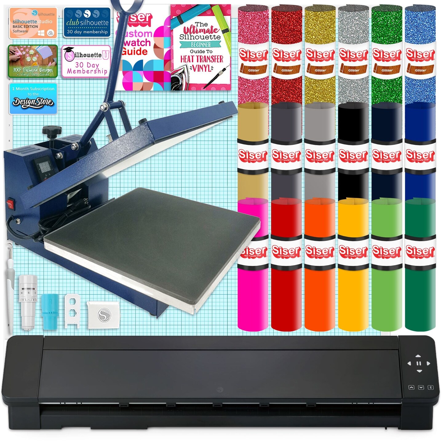 Silhouette Cameo 5 PRO MK-II with 15" x 15" Navy Heat Press & Siser HTV ...