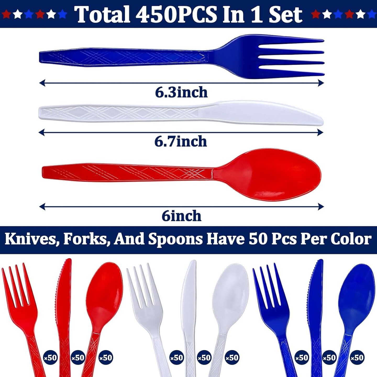 450pcs Patriotic Cutlery Set – 150 Spoons, Forks & Knives for 4th of ...