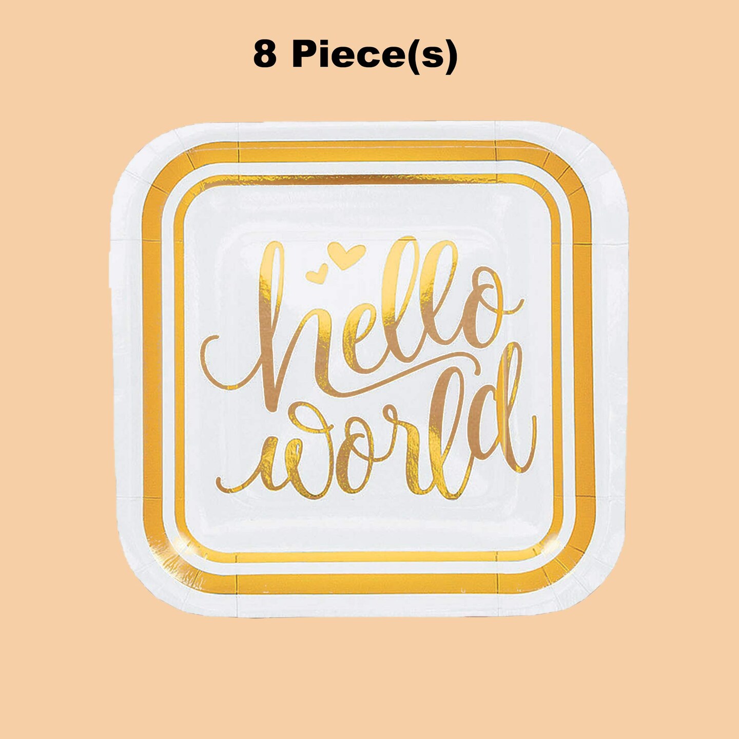 8 Count Oh Baby Gold Hello World Square Dessert Plates 7" Baby Shower ...