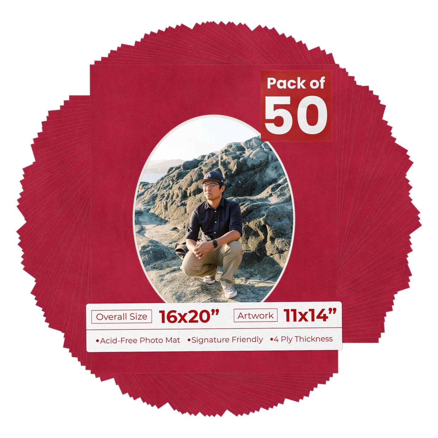 Red Suede Mat Board for 16x20 Frames - Oval Opening for 11x14 Photos ...