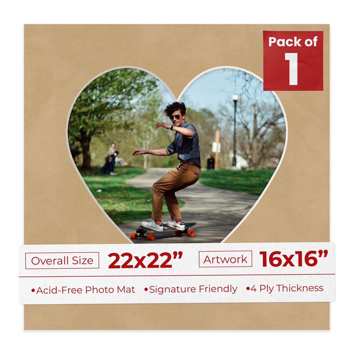 Beige Suede Mat Board for 22x22 Frames - Heart Opening for 16x16 Photos ...
