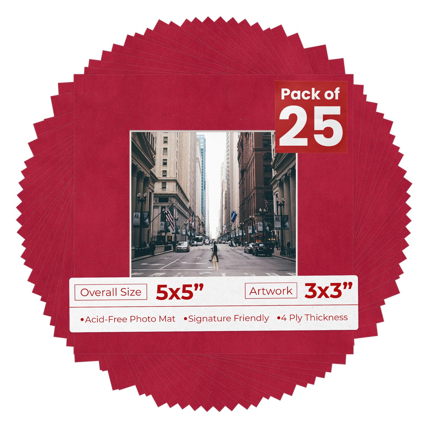 Red Suede Mat Board for 5x5 Inch Frames - Fits 3x3 Photos, Color: Red ...