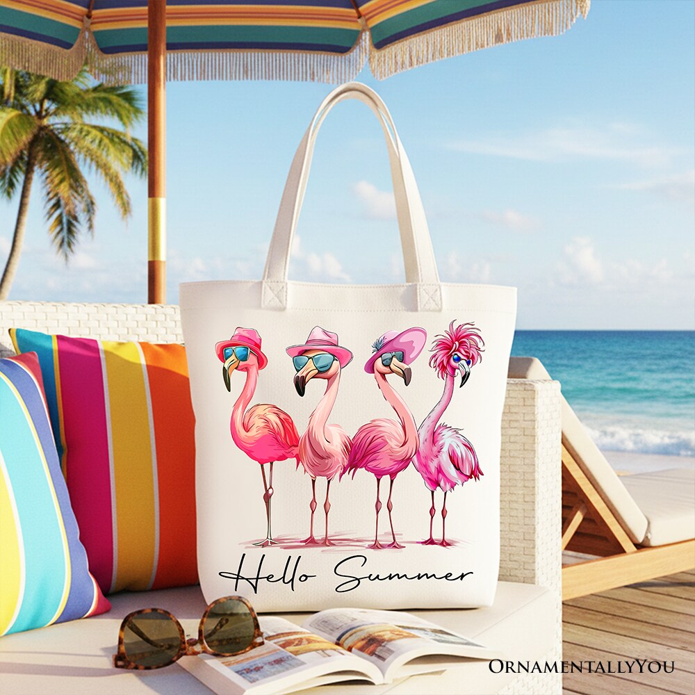 Flamingo Hello Summer Canvas Tote Bag, Retro Gift Shopper with Tropical ...