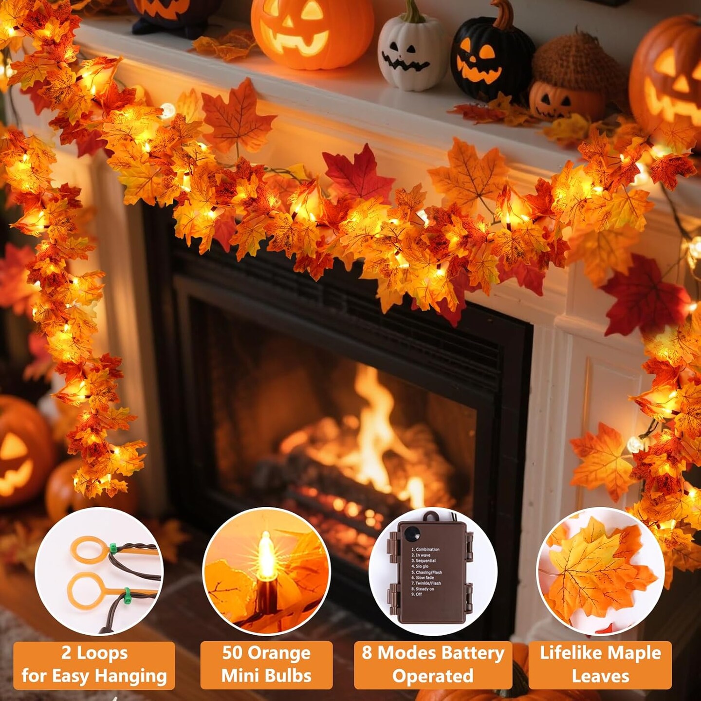Fall Garland with Lights Battery Operated - 1 Pack | Michaels