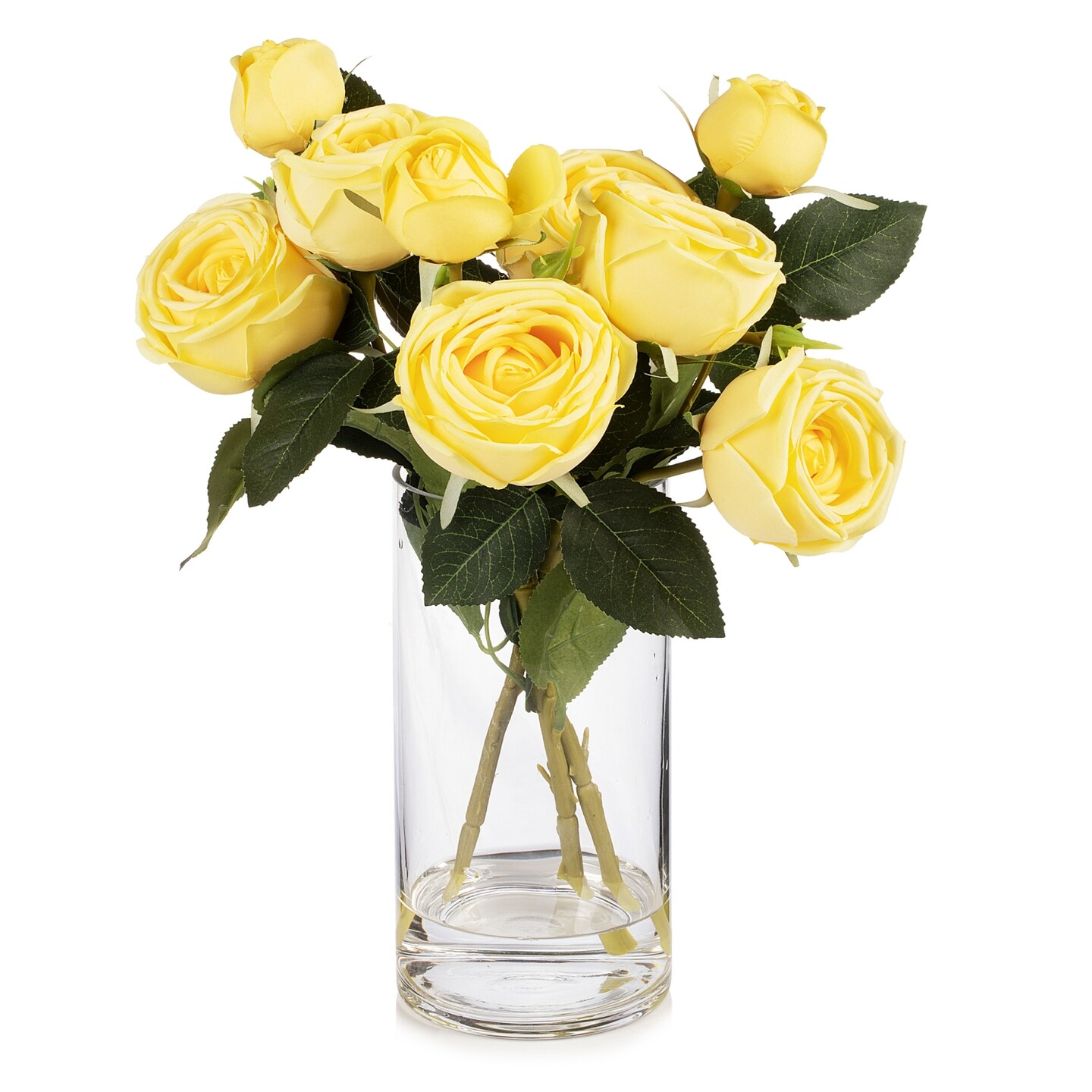 9 Heads Silk Rose Artificial Flowers in Vase, Faux Rose Flowers ...