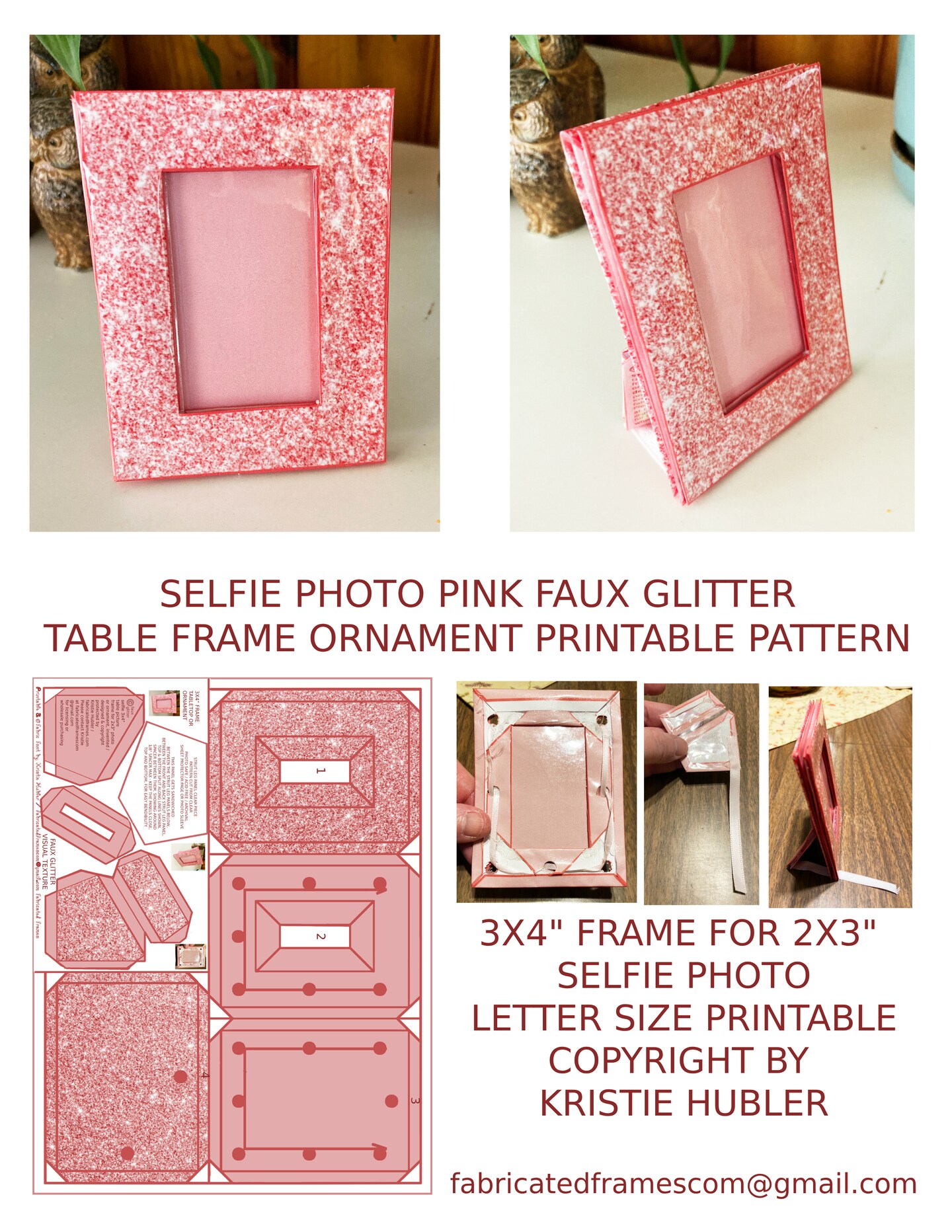 Pink Bling Selfie Table Frame Ornament Printable PDF Pattern Papercraft ...