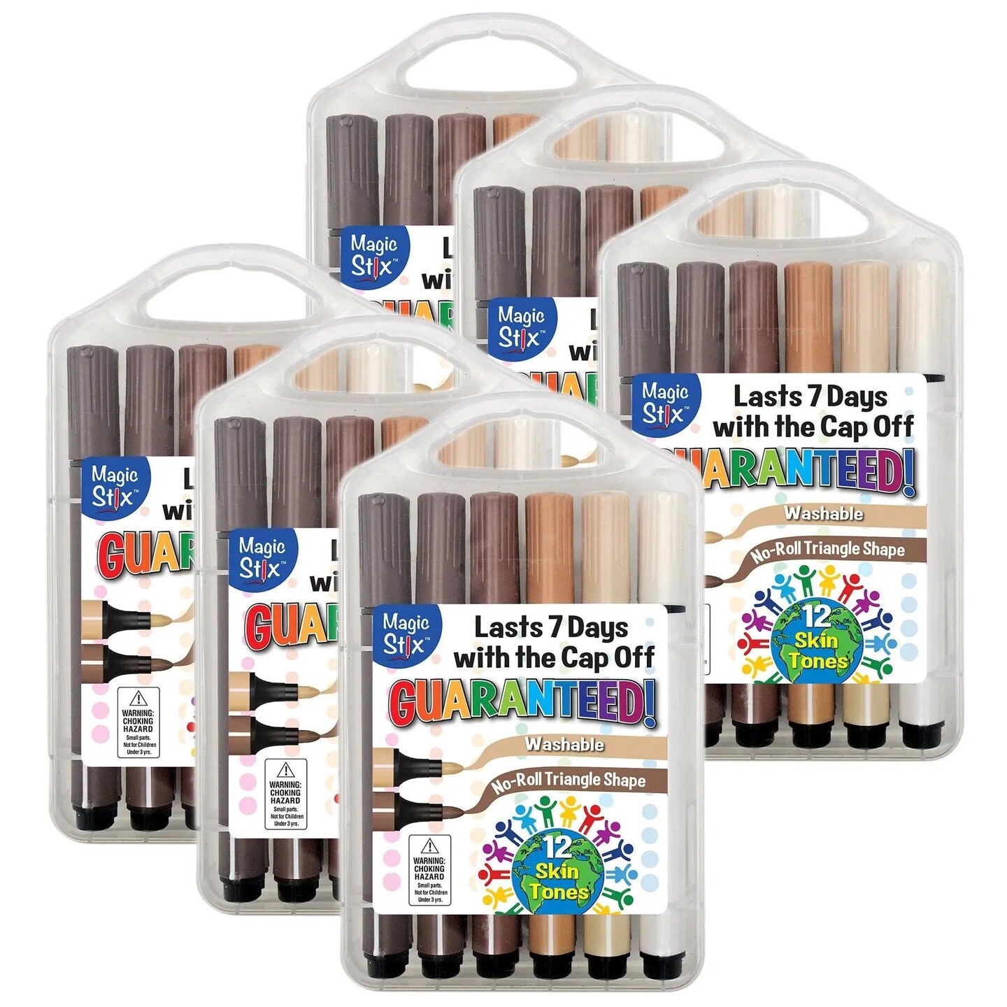 Triangular Magic Stix Global Skin Tone Markers, 12 Per Pack, 6 Packs ...