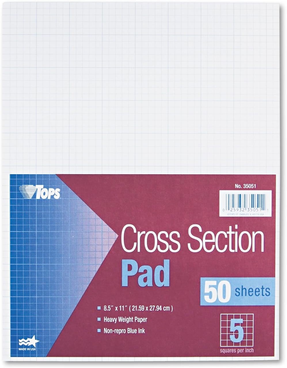 Cross-Section Pads, 8-1/2" X 11", Glue Top, Graph Rule (1 X 1), 5 ...