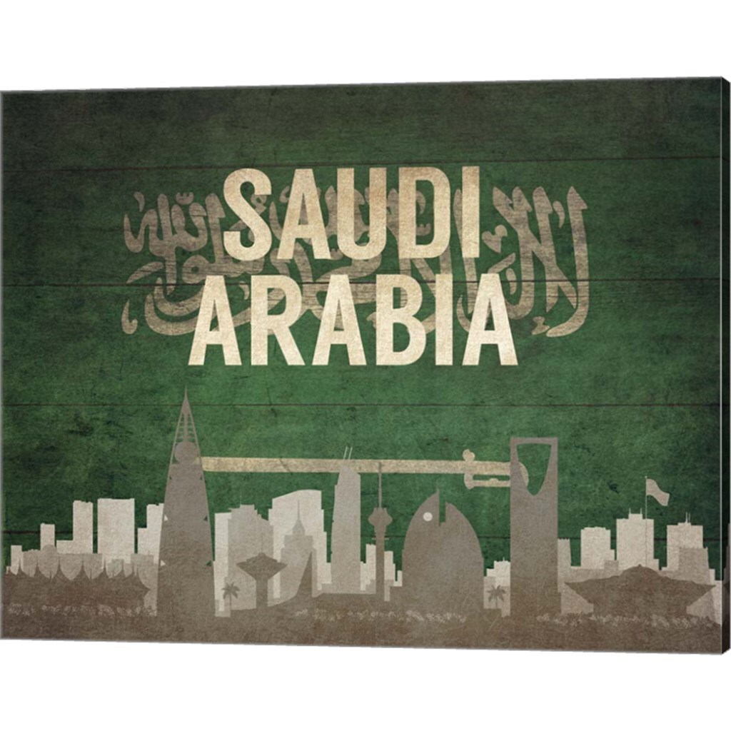 Riyadh, Saudi Arabia - Flags and Skyline by Color Me Happy 20" x 16 ...