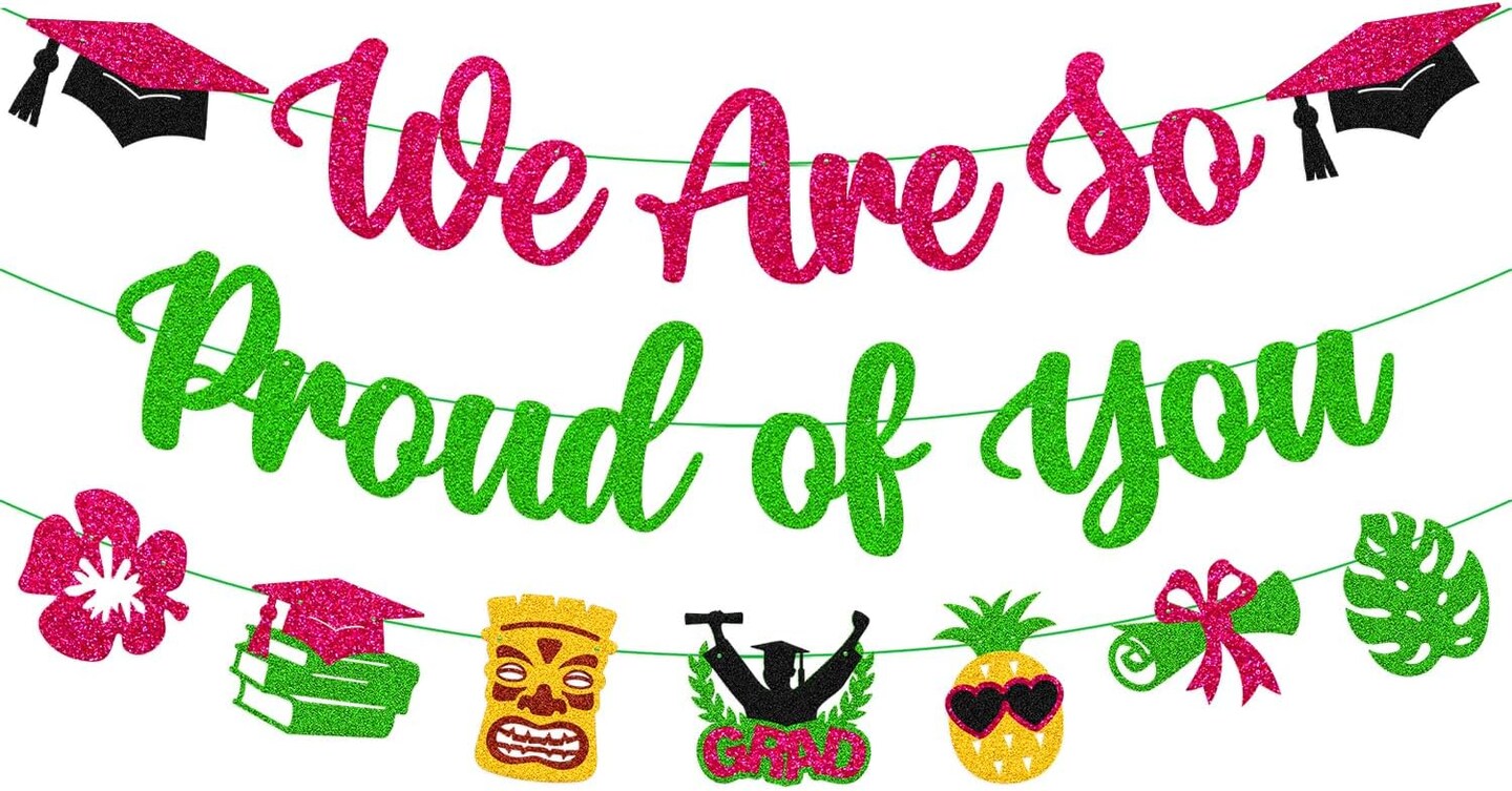 We are So Proud of You Banner Tropical Graduation Party Decorations for ...
