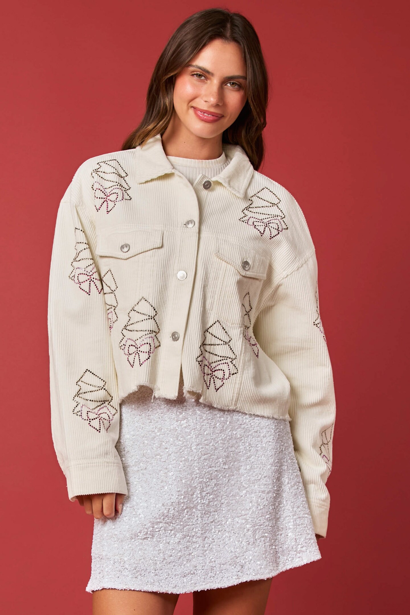Corduroy Christmas Tree & Bow Rhinestone Embellished Jacket | Michaels