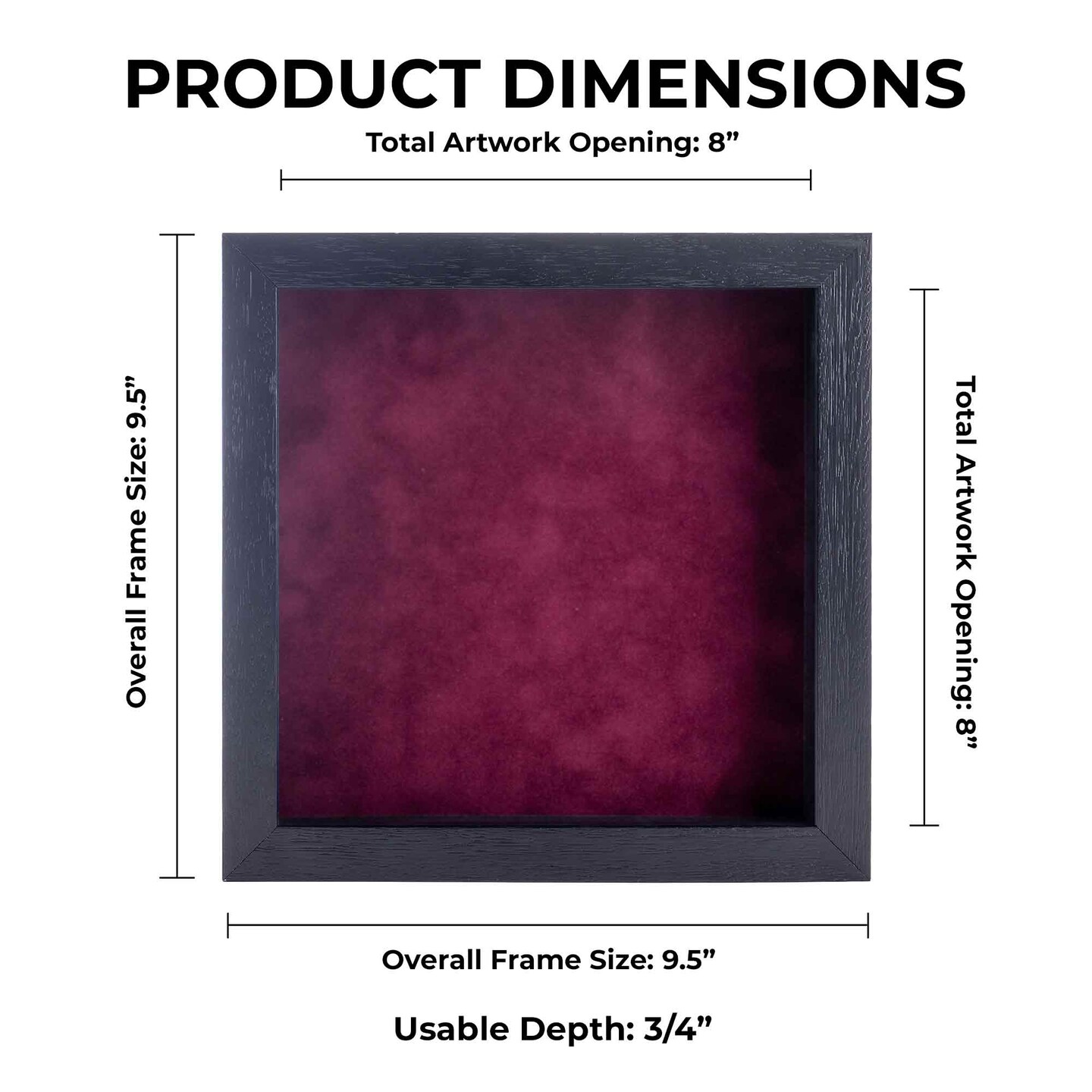 Black Wood Grain Shadow Box Frame with Acrylic Front - Dark Red Suede ...