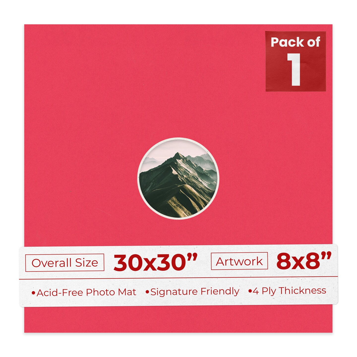 Cardinal Red Mat Board for 30x30 Frames - Circle Opening for 8x8 Photos ...