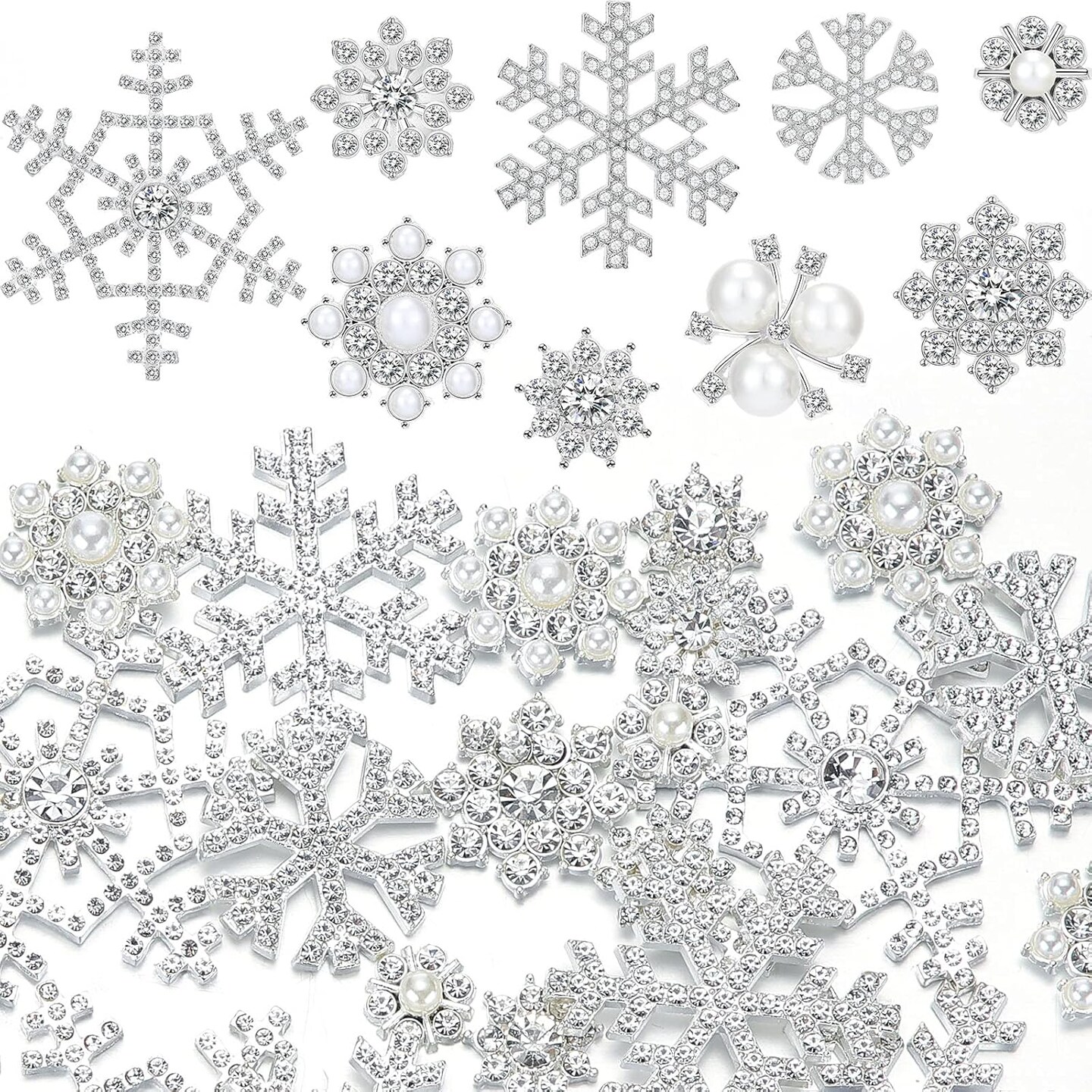 45 Pieces Pearl Rhinestone Buttons Faux Pearl Embellishments Silver ...