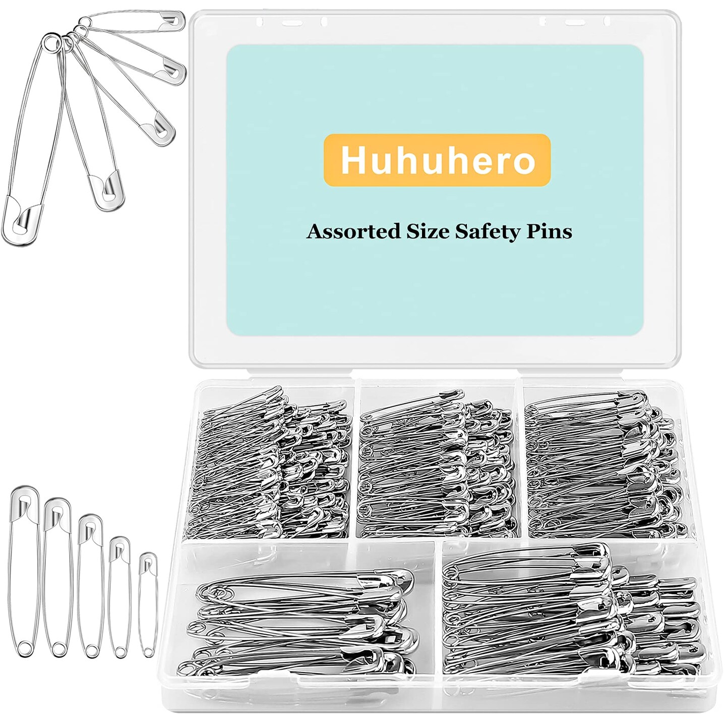 340 Pack Safety Pins Assorted, 5 Different Sizes Small and Large Safety ...