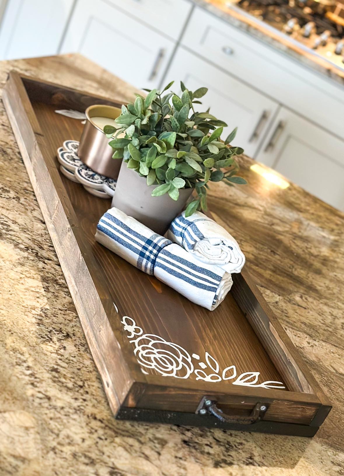 Wood Box Tray with Handles, for kitchen islands, counters and tables ...