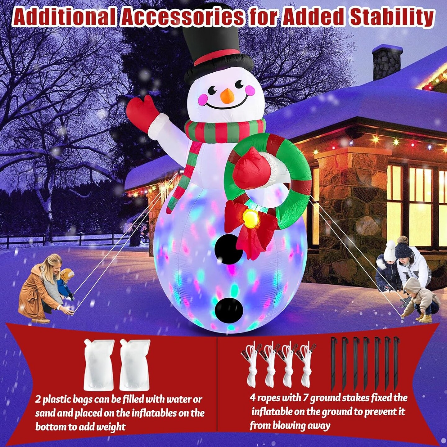 14FT Giant Christmas Inflatables Snowman Built-in Rotating LED Lights ...